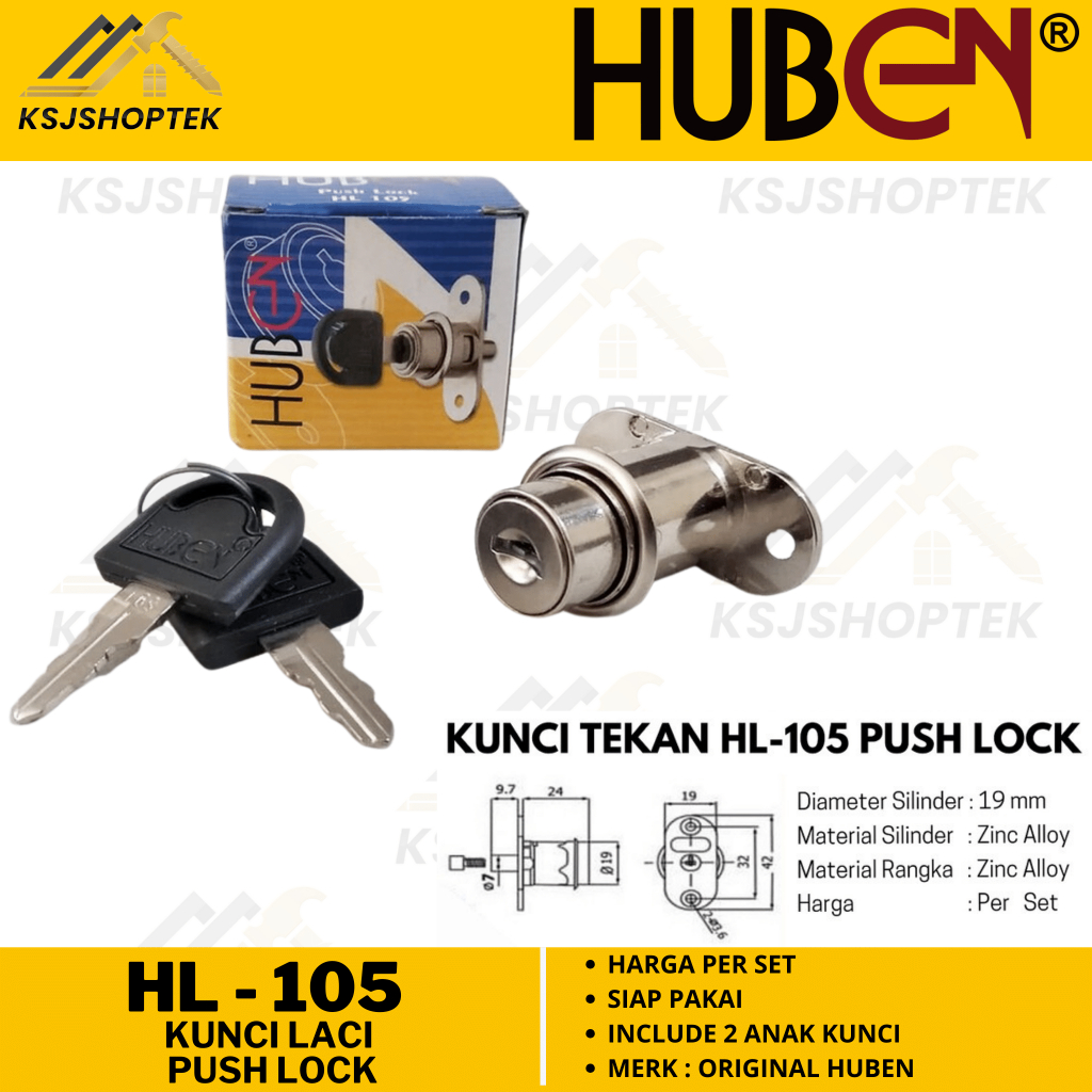 Jual Kunci Laci Huben HL 105 Push Lock / Kunci Tusuk Pintu Lemari ...