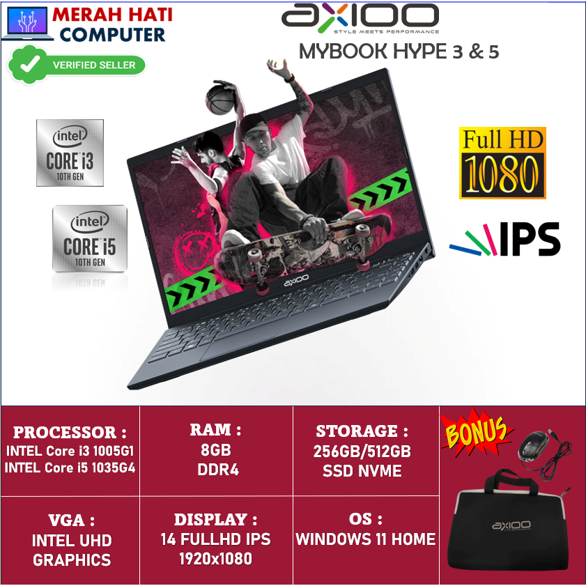 Jual Axioo Mybook Hype 3 & 5 Intel core i3 i5 Ram 8GB 512GB ssd 14 FHD Ips Windows 11 Original ...