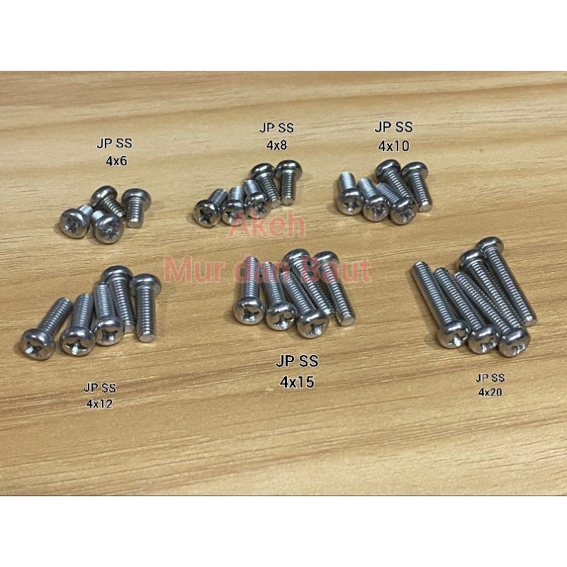 Jual Baut JP Stainless 304 M4 / Baut Pan Head M4 / Baut JP M4 Stainless 304 Murah | Shopee Indonesia