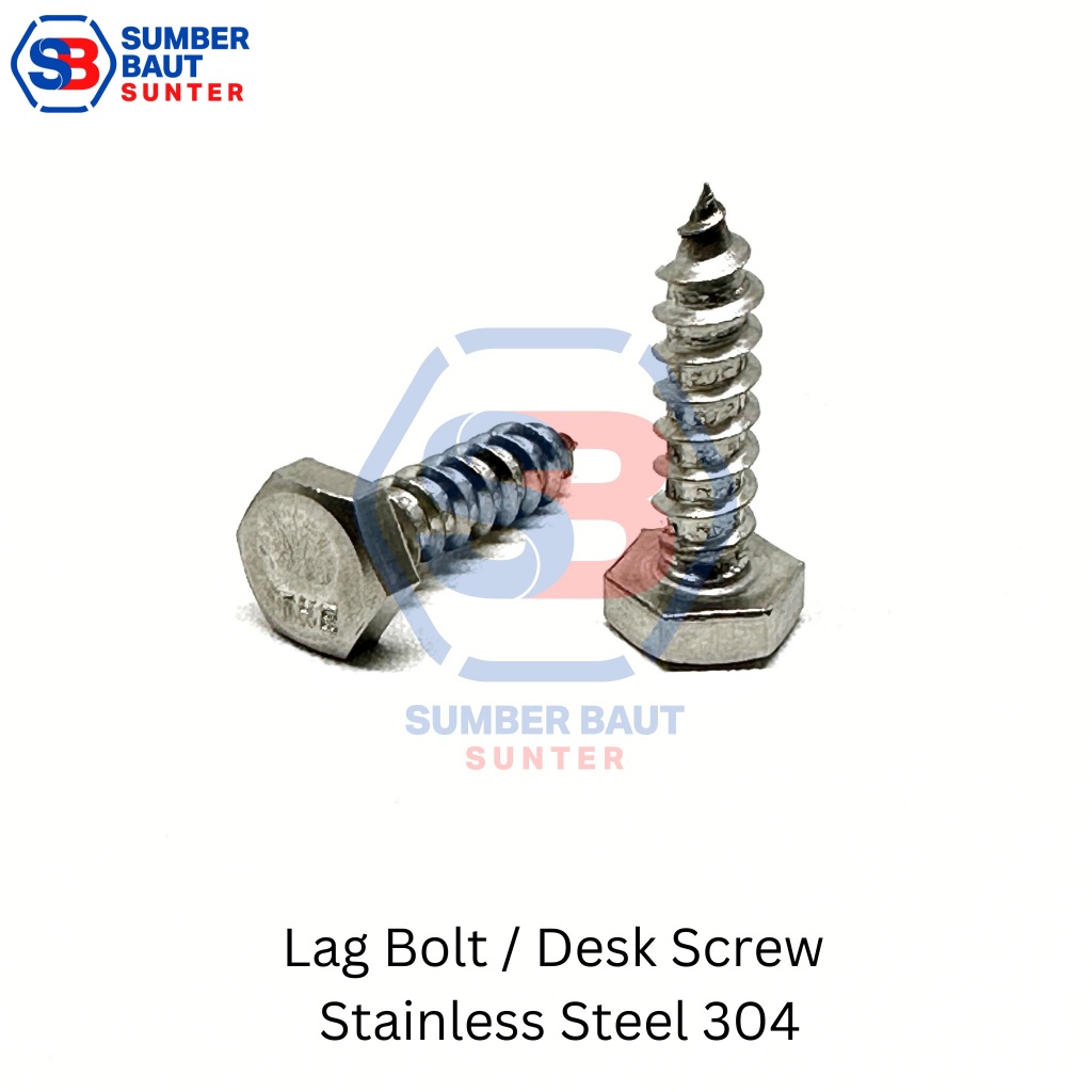 Jual 3/8" x 2 1/2" Lag Bolt / Desk Screw Stainless Steel Deskrup ...
