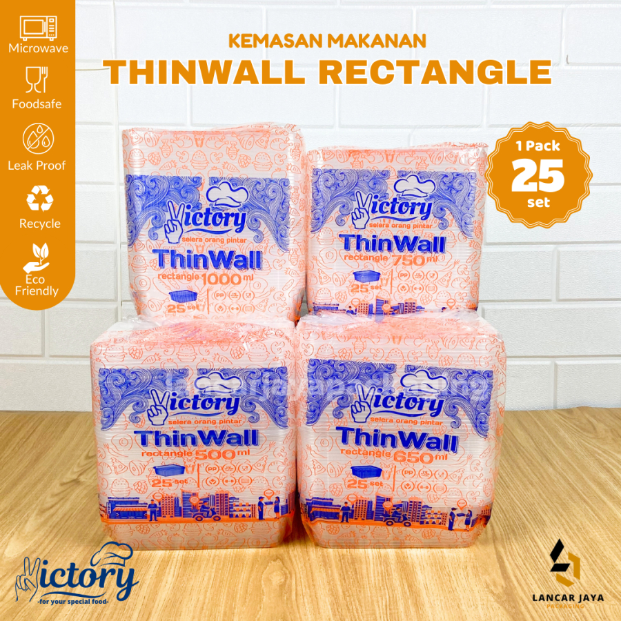 Jual Thinwall Rectangle Victory 1000ml 750ml 650ml 500ml Kotak Makan Persegi Panjang Wadah ...