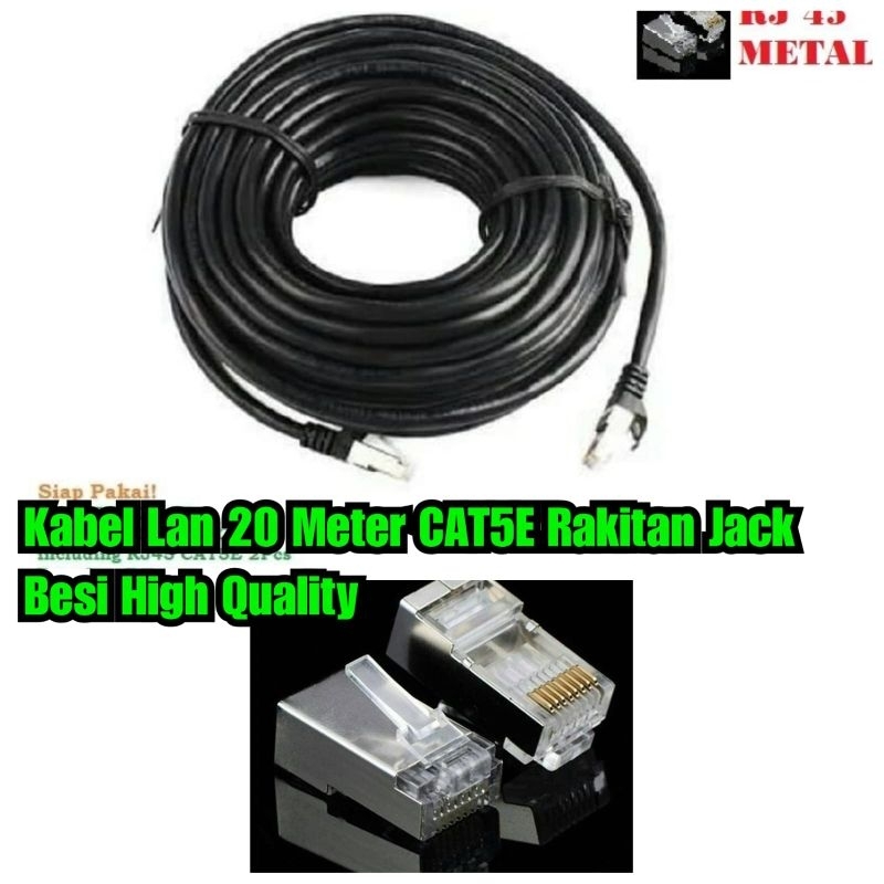 Jual Kabel Lan 20 meter cat 5e new rakitan High quality Kabel internet tinggal pakai | Shopee ...