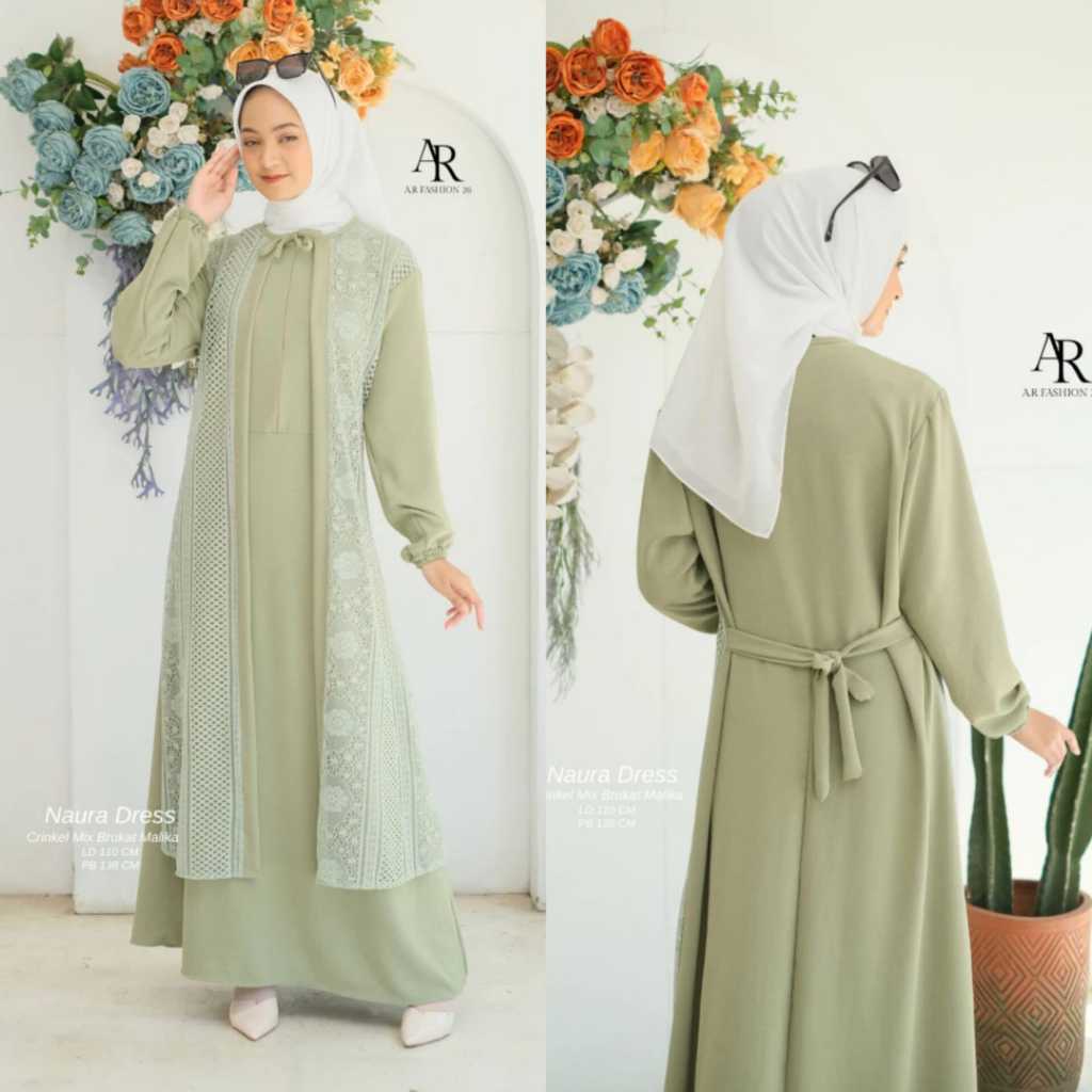 Jual Gamis Crinkle Premium Terbaru / Naura Dress Mix Brokat Malika ...