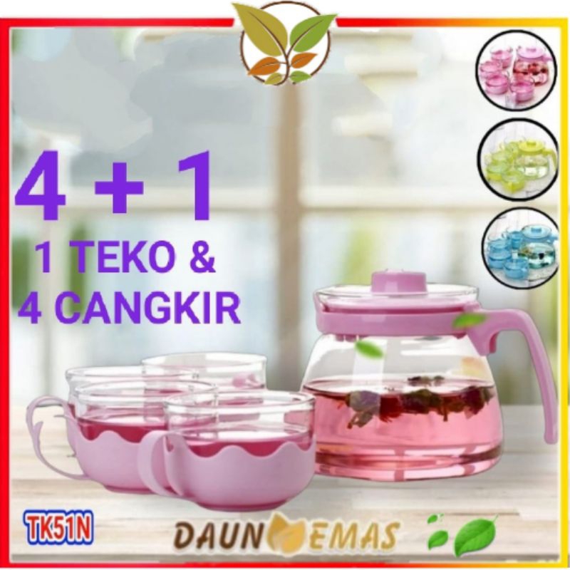 Jual Tea Pot Set 5 in 1 Warna Kaca - ( 1 Teko & 4 Gelas Kaca ) | Shopee Indonesia