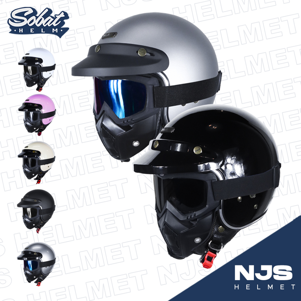 Jual Helm NJS NR-80's Solid Goggle Mask Helm Retro Half Face SNI | Shopee Indonesia