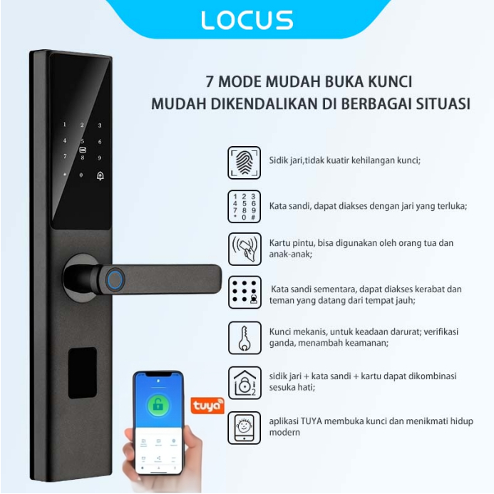 Jual Locus L7 Wifi Smart Door Lock dengan Sidik Jari, Support Tuya APP Long-Distance Unlocking ...