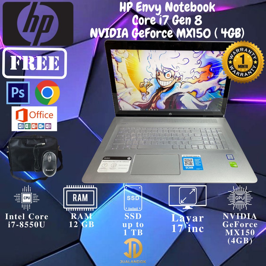 Jual HP Envy Notebook Core i7 Gen 8 - RAM 12GB - SSD 256GB - NVIDIA MX ...