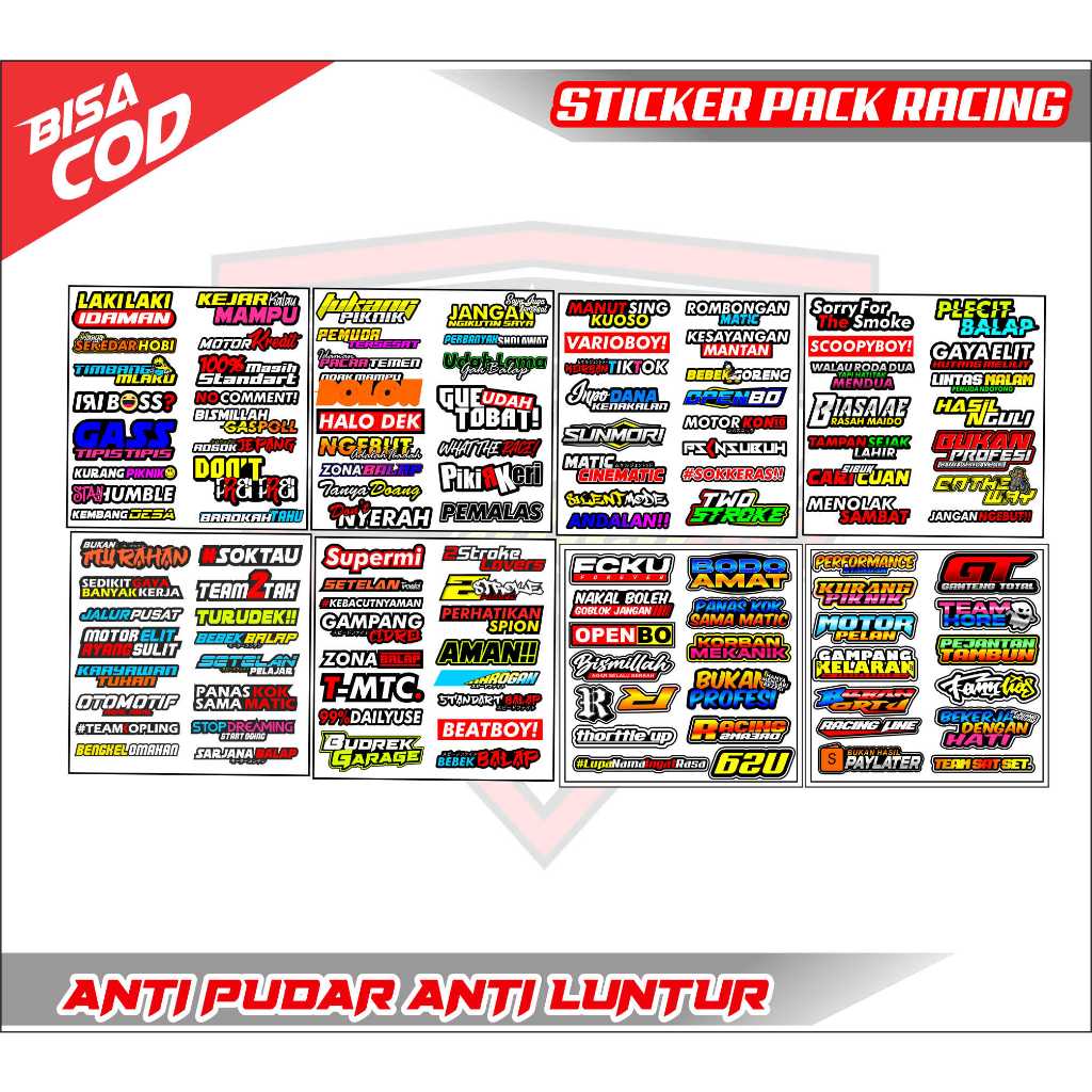 Jual Stiker Pack Racing Sponsor racing Viral Sticker Kata Kata Stiker ...
