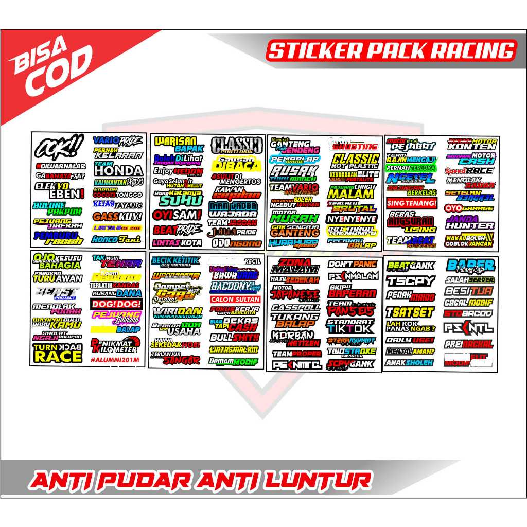 Jual Stiker Pack Racing Sponsor racing Viral Stiker Kata Kata Stiker ... Jual Stiker Pack Racing Sponsor racing Viral Stiker Kata Kata Stiker ...