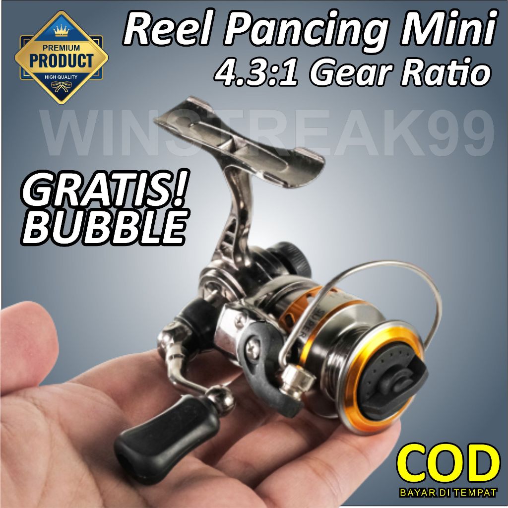 Jual PROMO!! REEL PANCING MINI SPINNING FISHING REEL 4.3:1 GEAR RATIO ...
