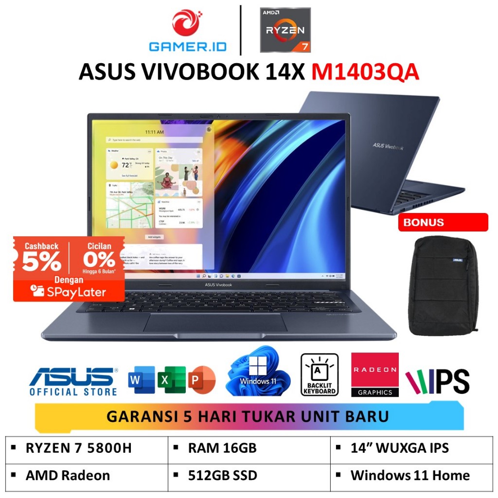 Jual ASUS VIVOBOOK 14X M1403QA RYZEN 7 5800H 16GB 512GB SSD VEGA7 WIN11 ...