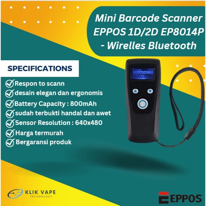 Jual Mini Barcode Scanner EPPOS 1D/2D EP8014P - Wirelles Bluetooth ...