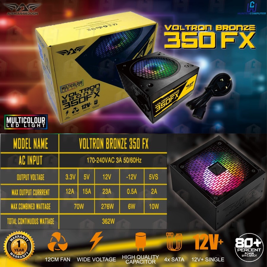 Jual PowerSupply pure Gaming RGB Armageddon Voltron Bronze 350fx | Shopee Indonesia