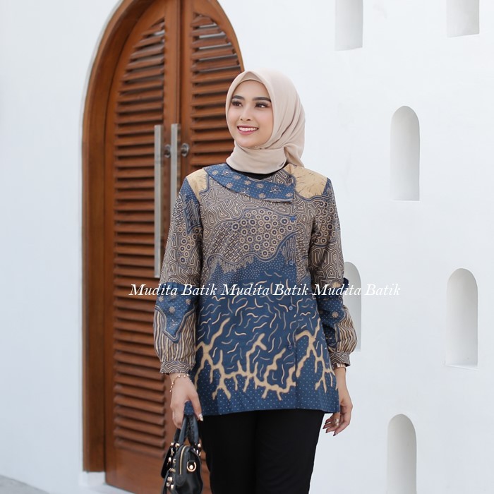 Jual BELLA Blouse Batik Kerja Kantor Wanita Lengan Panjang Modern Blous ...