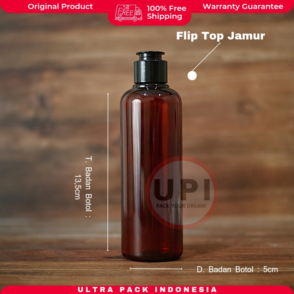 Jual Kemasan Botol Fliptop Isi Ulang - BOTOL PET BR 250ML AMBER + FLIP TOP JAMUR | Shopee Indonesia