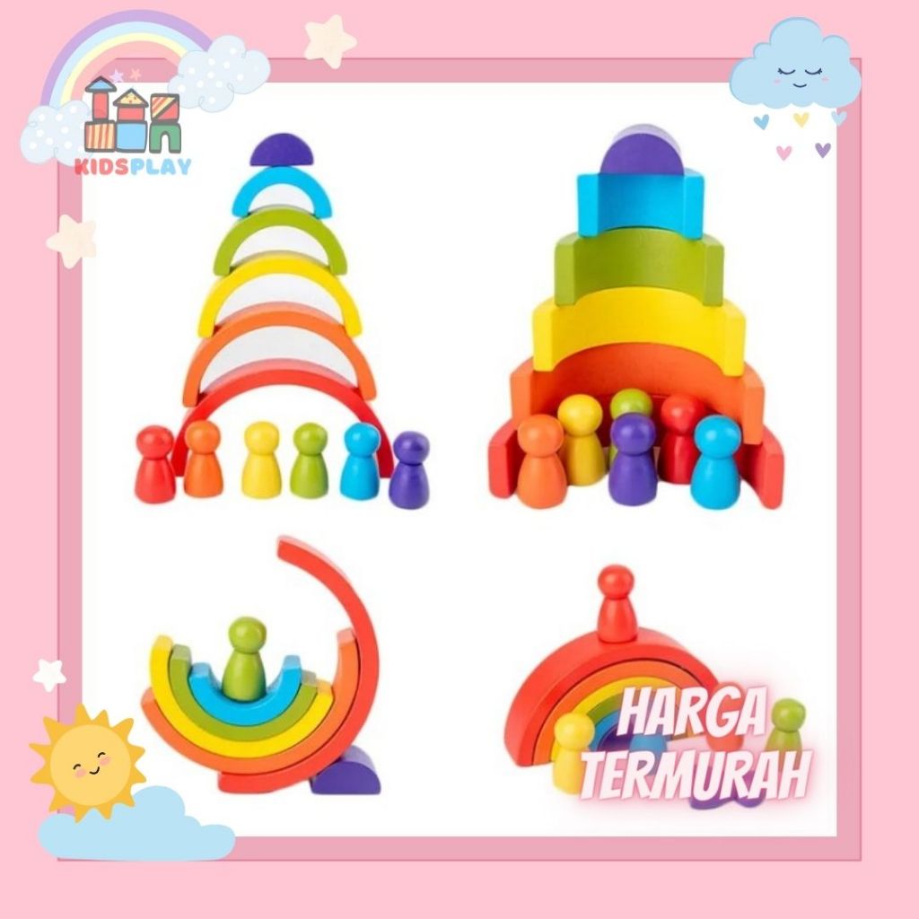 Jual SALE Rainbow Stacking Blocks Mainan Kayu Montessori Toys Wooden ...