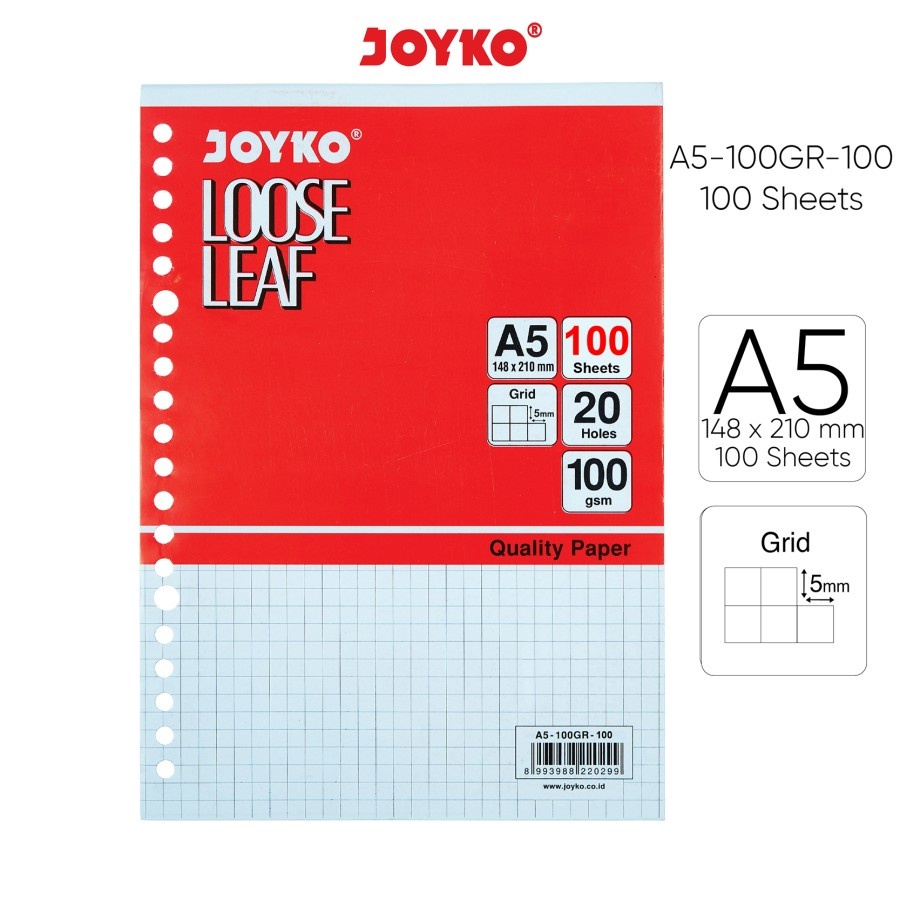 Jual Kertas Binder Kotak Loose Leaf Grid Isi File A5 Isi 100 Lembar Joyko | Shopee Indonesia