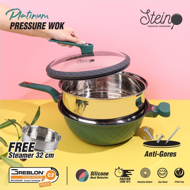 Jual STEIN Wok Pan Platinum Pressure Cooker | Marble Coating ANTI-BARET ...