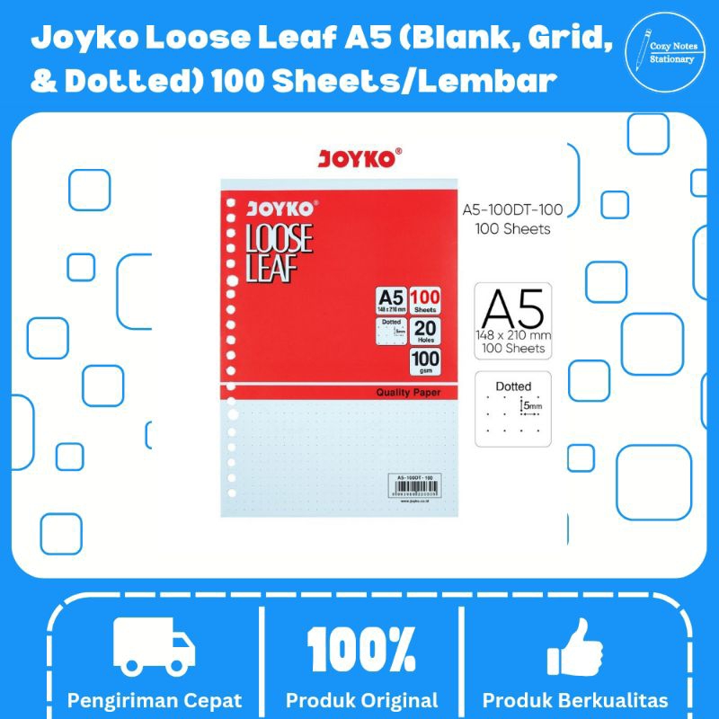 Jual Joyko Loose Leaf A5 (Blank, Grid, & Dotted) 100 Sheets/Lembar - Refill Kertas Binder Dotted ...