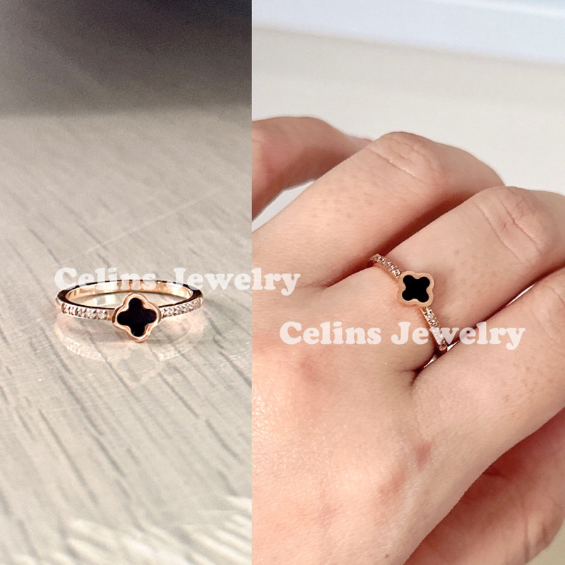 Jual Cincin Wanita Titanium Clover Kecil Mata Tanam | Shopee Indonesia
