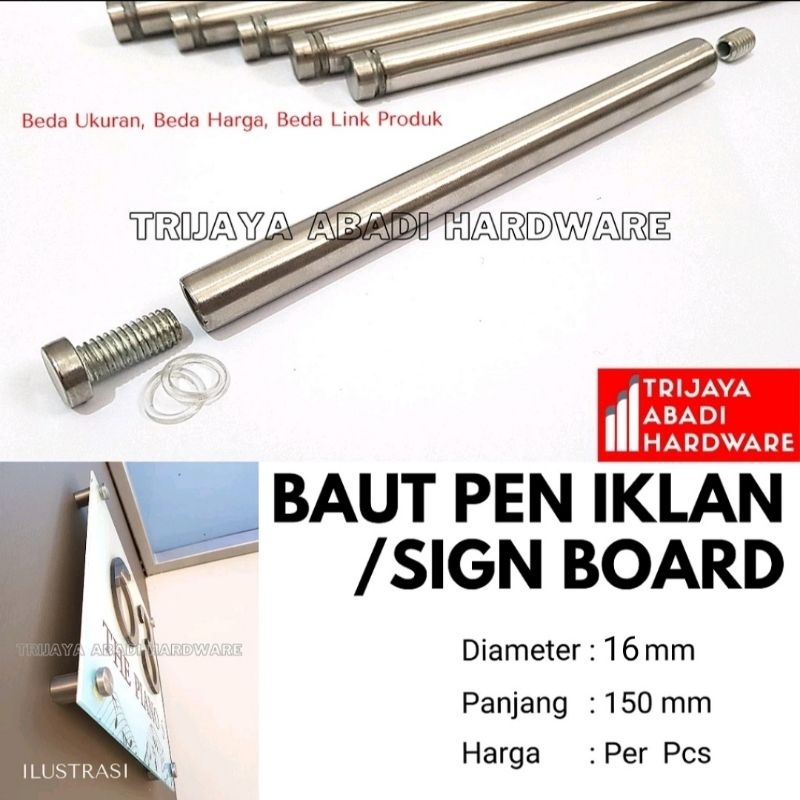 Jual Pen iklan 16 x 150 mm / Baut Stabil Akrilik Kaca / Sign Board ...