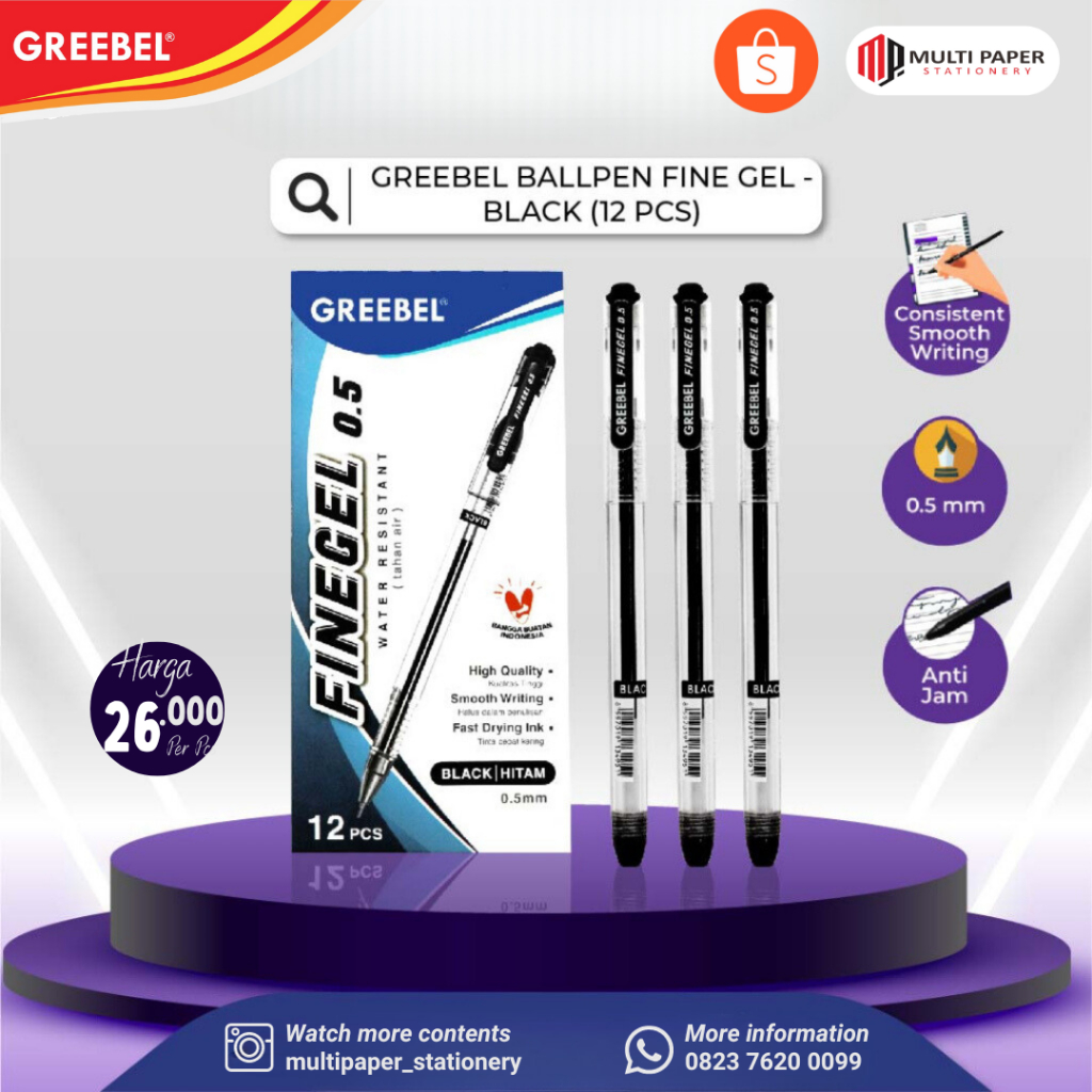 Jual GREEBEL BALLPEN FINE GEL - Hitam Dan Merah Pen Pulpen Bolpoint ...