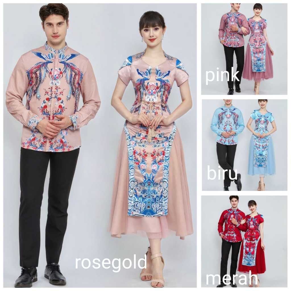 Jual Couple set cheongsam dress rose gold merah pink biru setelan ...