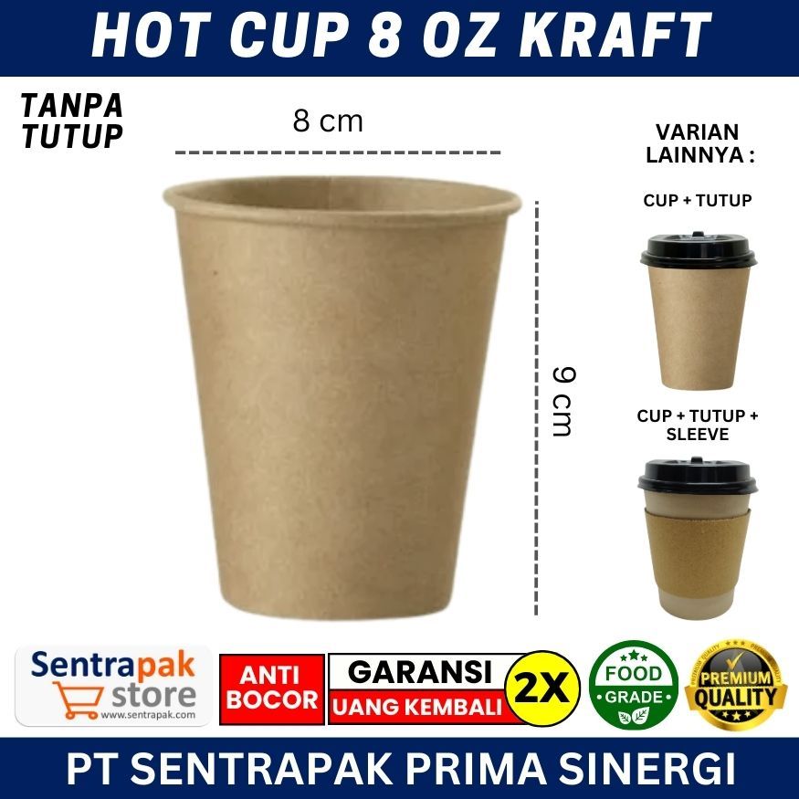 Jual Paper Cup 8 oz Kraft Hot - Tanpa Tutup - Gelas Kertas Kopi 8oz | Shopee Indonesia