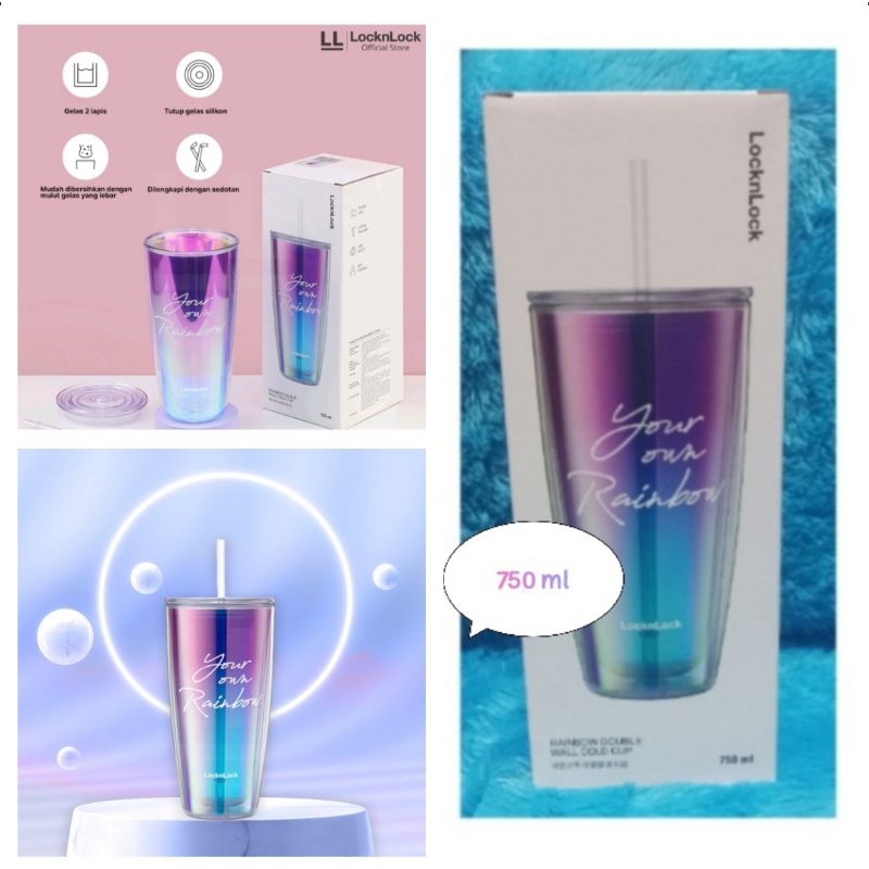 Jual LocknLock Tumbler Double Wall Cold Cup With Straw Rainbow 750 ml | Shopee Indonesia