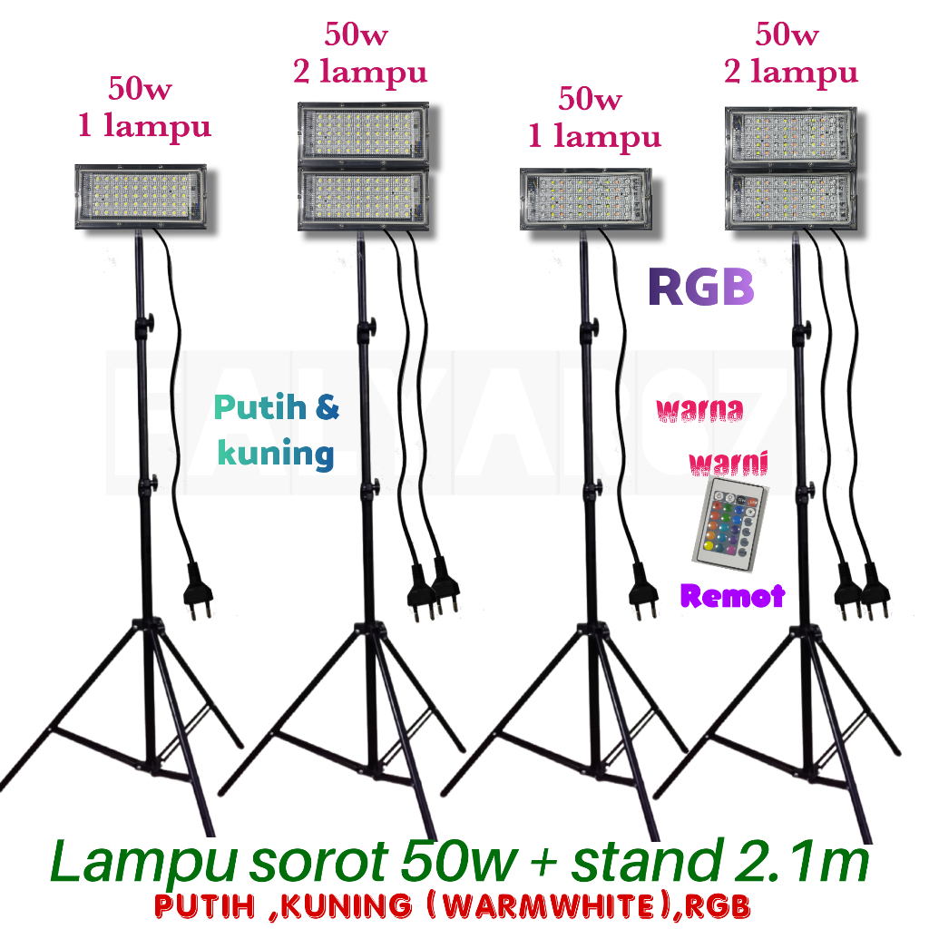Jual Lampu sorot 50w Putih Kuning RGB dengan stand 2m lengkap satu set tinggal pakai | Shopee ...