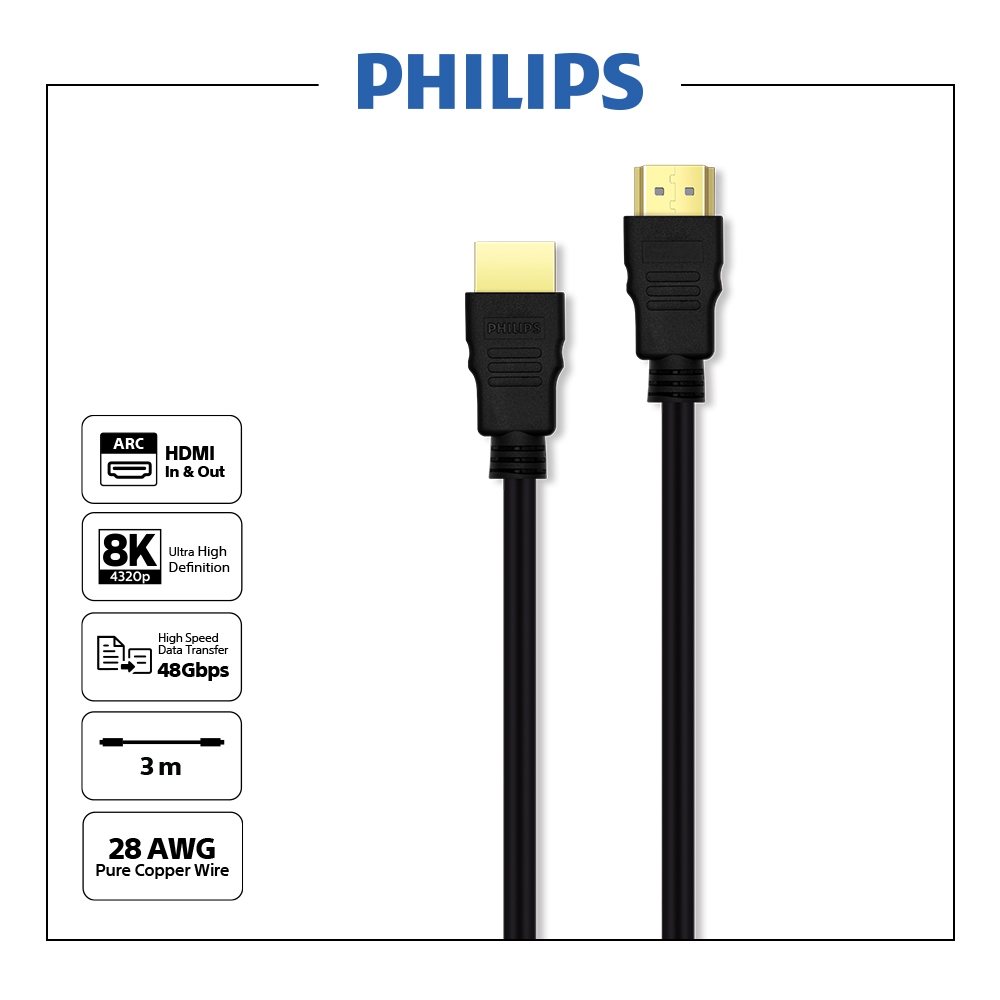 Jual Philips SWV5212 HDMI Cable Dynamic HDR 8K 48 Gbps 3M | Shopee Indonesia