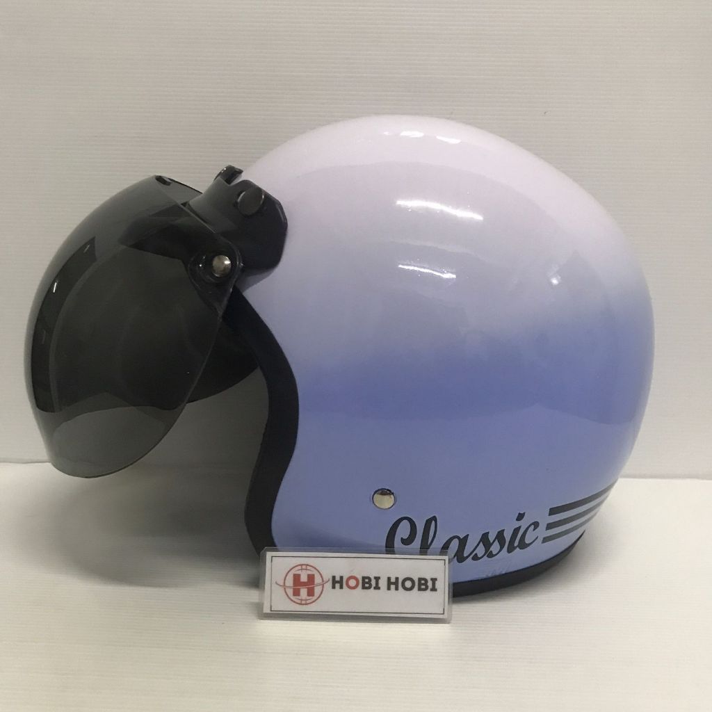 Jual HELM BOGO CLASIC GARIS 3 GRADASI DEWASA WHITE BIRU SNI | Shopee ...