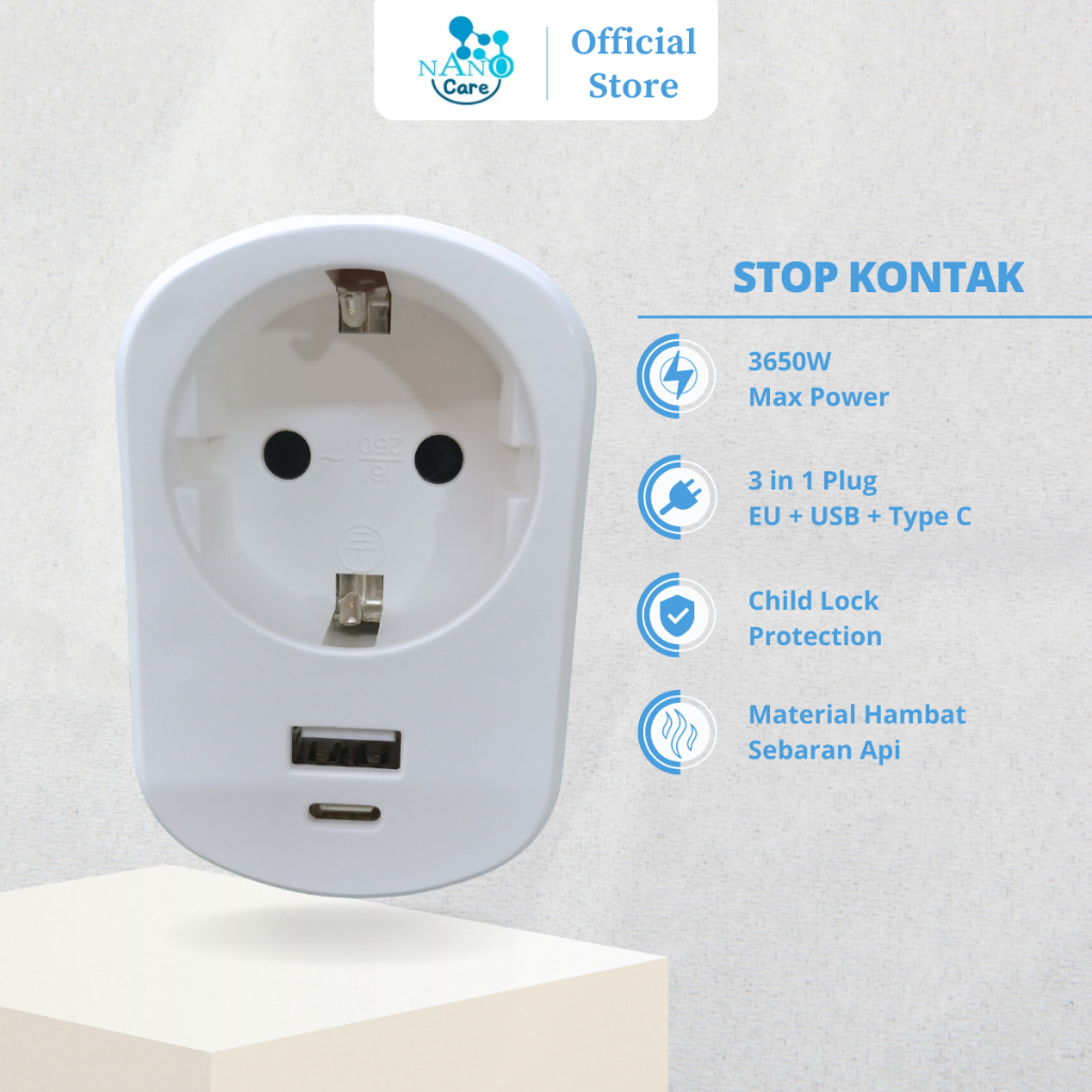 Jual Stop Kontak 1EU+1Type C+1USB/EU+USB / Stop Kontak Portabel 3 ini 1 | Shopee Indonesia