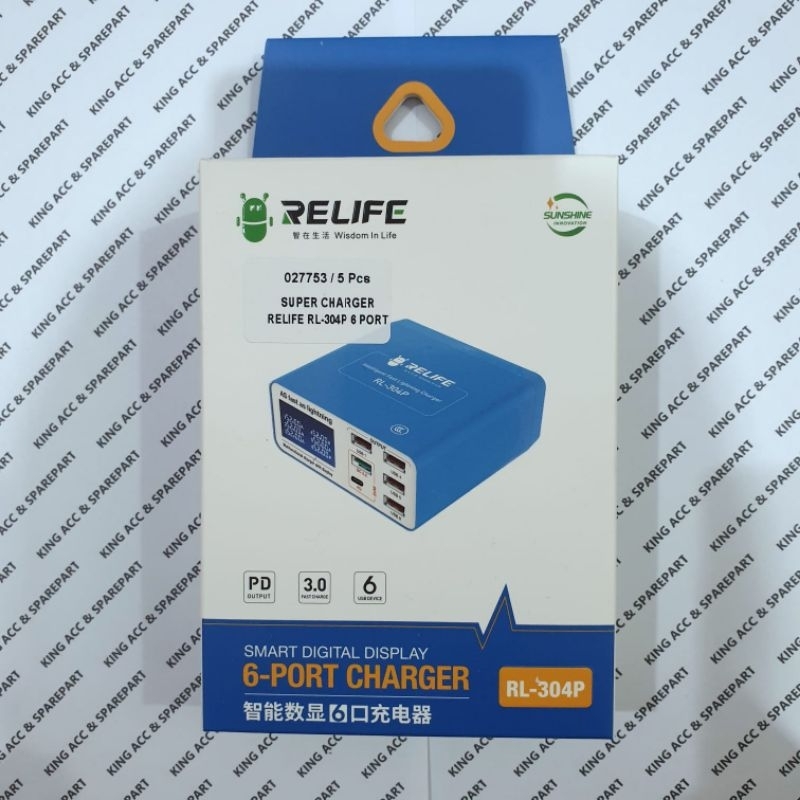 Jual ADAPTOR CHARGER CAS RELIFE RL-304P 6 PORT USB DIGITAL | Shopee ...