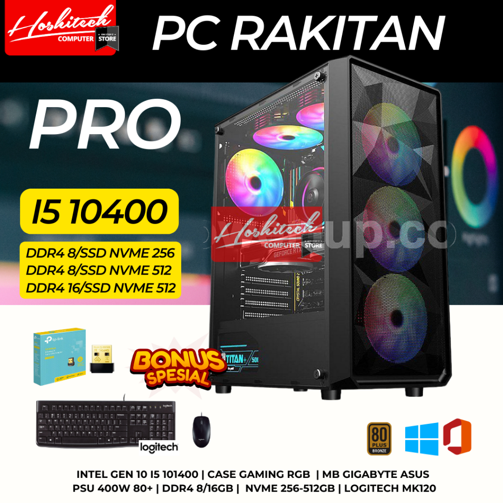 Jual PC RAKITAN INTEL i5 10400 DDR4 8/16 NVME 256/512 GAMING CASE RGB ...