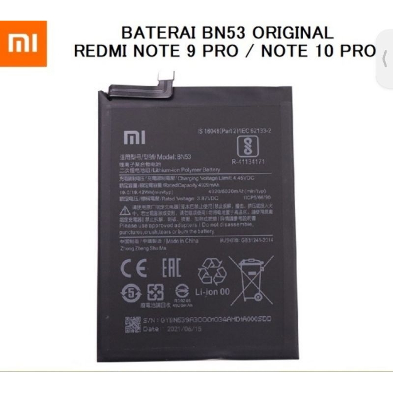 Jual BATERAI XIAOMI REDMI NOTE 9 PRO BN53 | Shopee Indonesia
