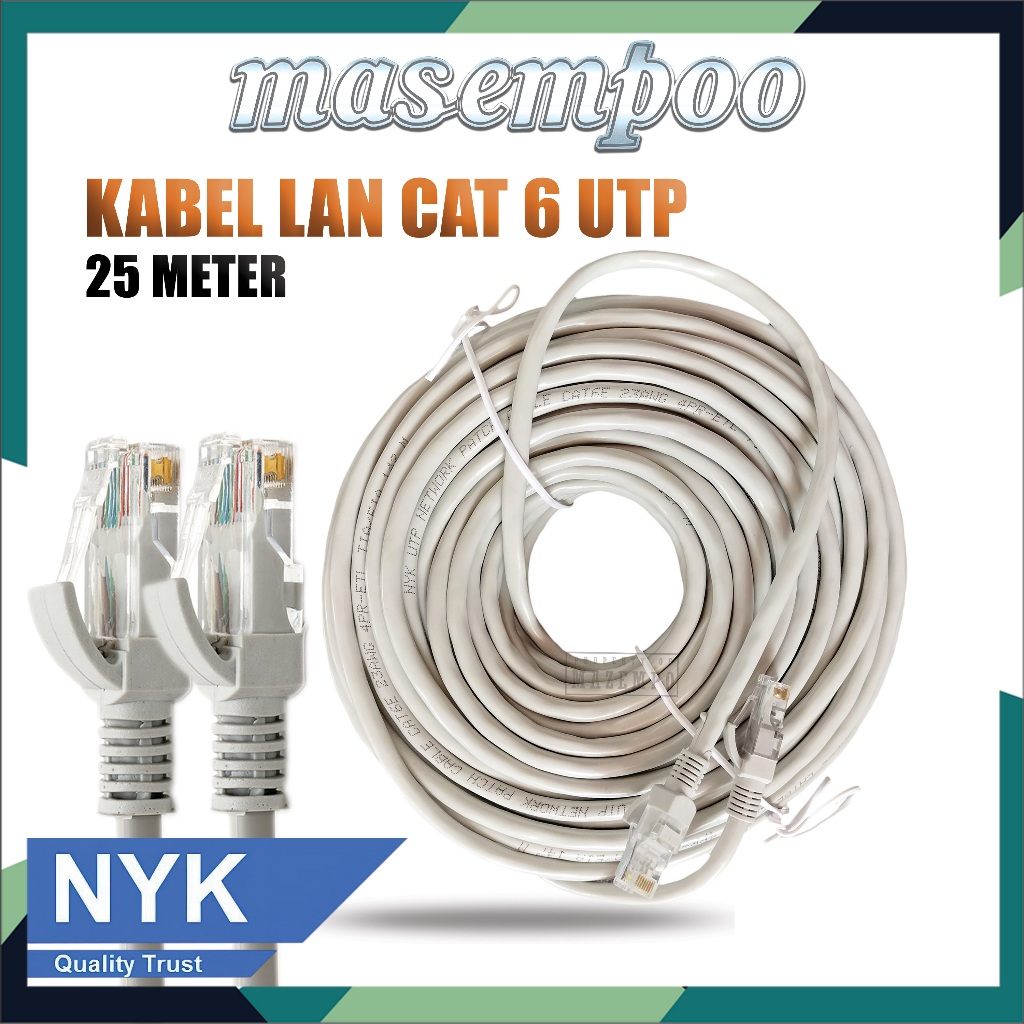 Jual Kabel LAN 25 M Cat6 UTP Meter High Quality NYK Warna Abu Abu | Shopee Indonesia