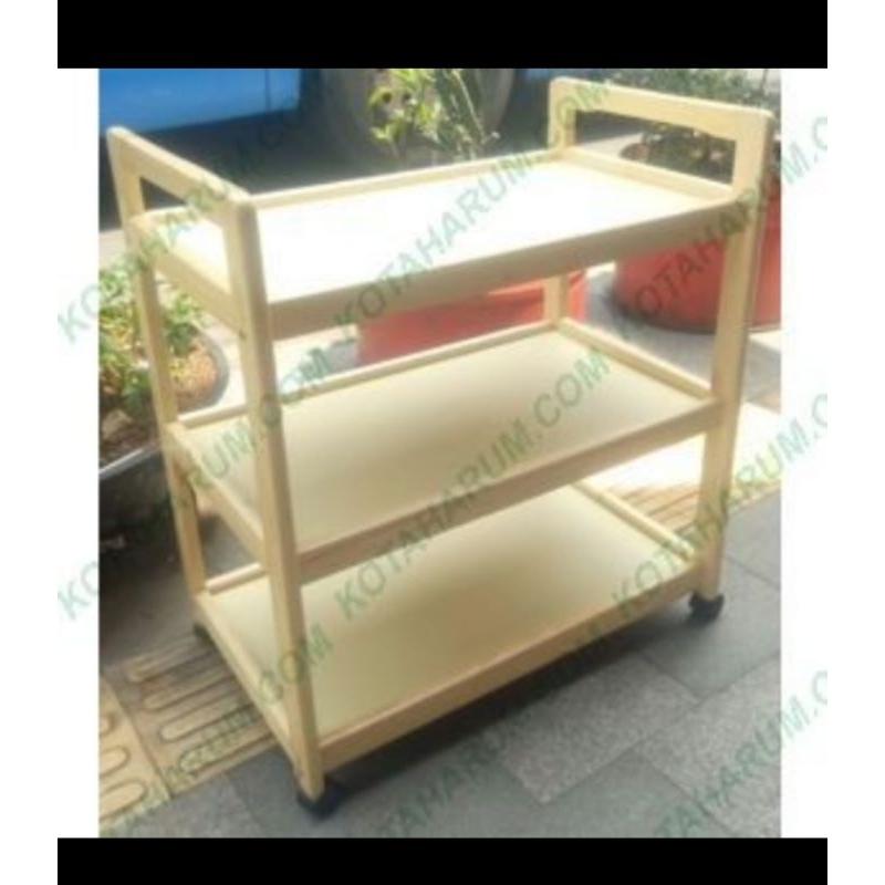 Jual meja dorong 3 susun tahap beroda pakai roda kayu ramin kuning ...