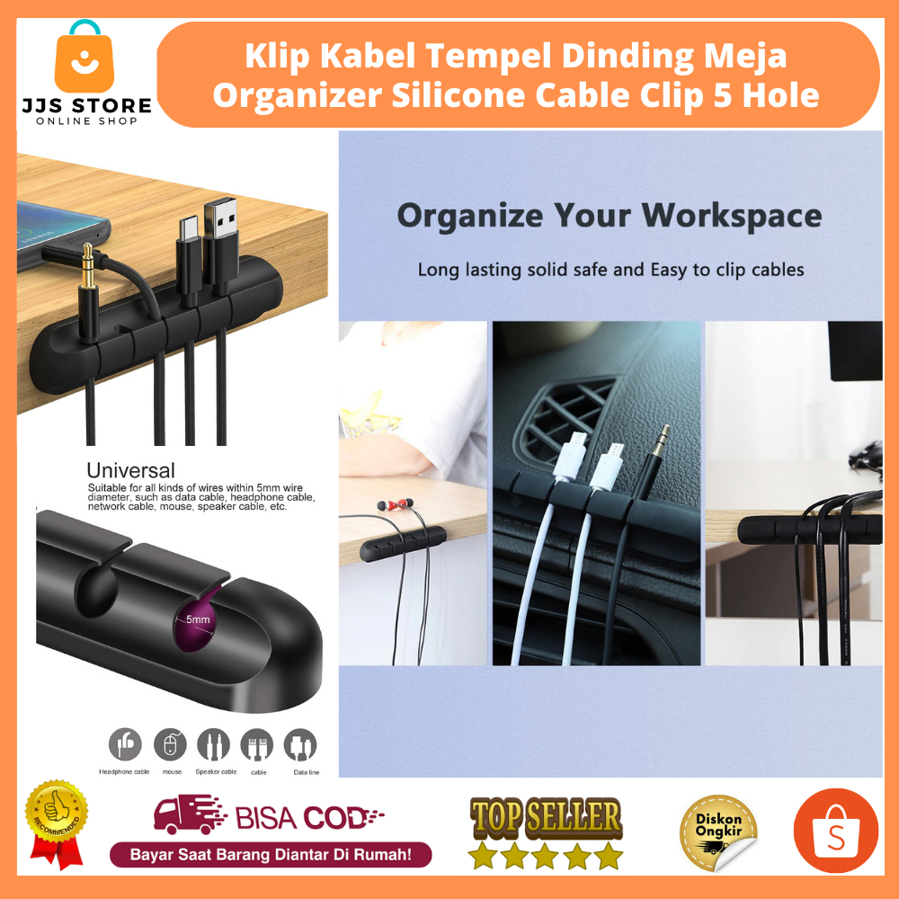 Jual Pengikat Kabel / Klip Kabel Tempel Dinding Meja Organizer Silicone ...