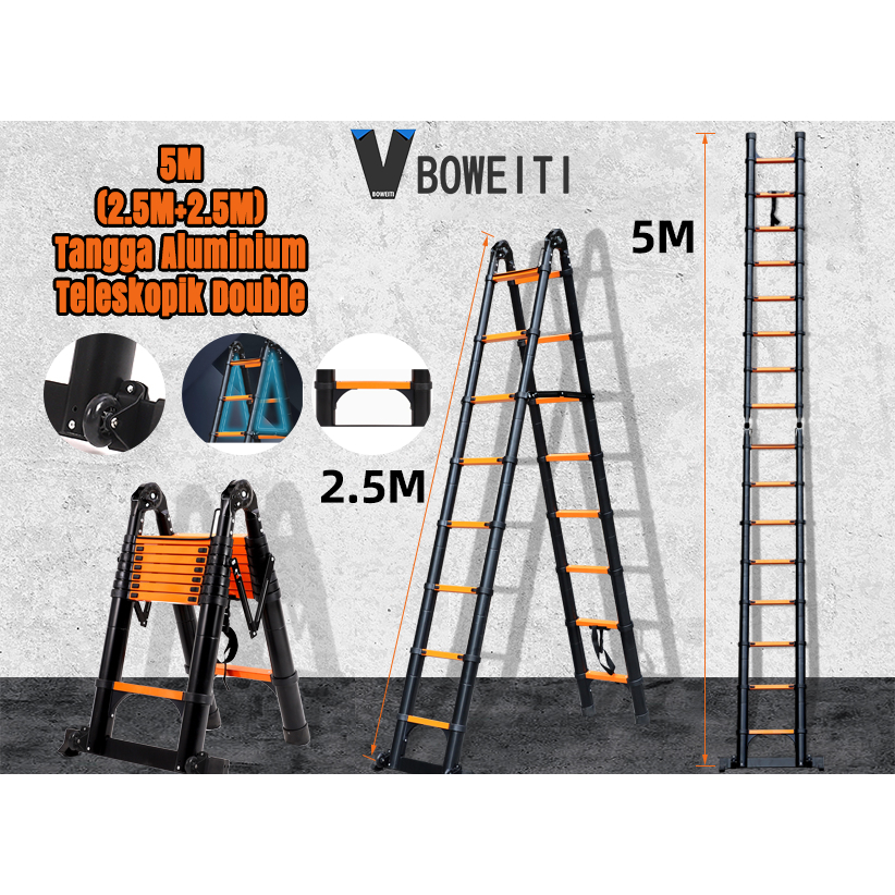 Jual BOWEITI Tangga Lipat Aluminium Teleskopik 5M Double Telescopic ...