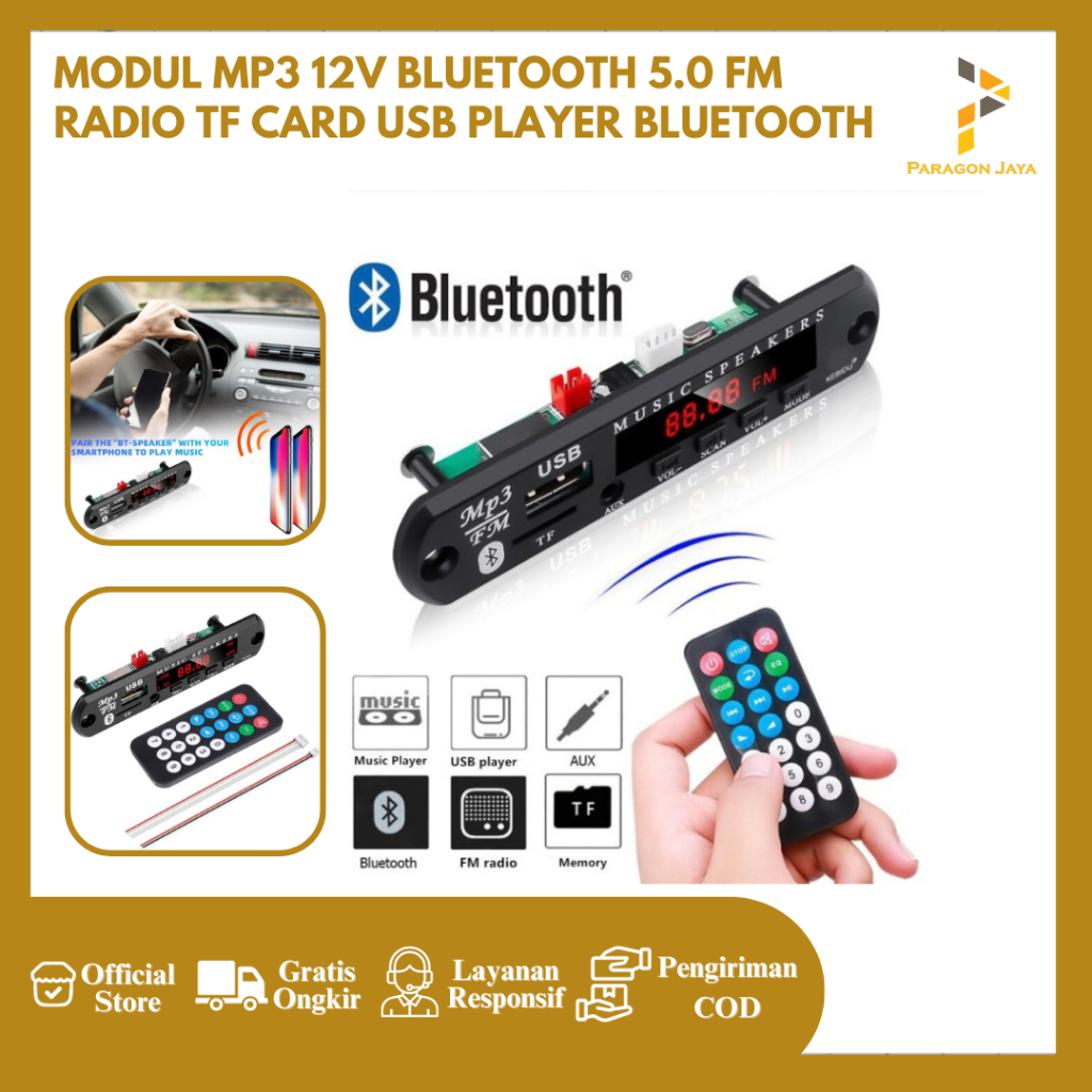 Jual Modul MP3 12V Bluetooth 5.0 FM Radio TF Card USB AUX Kit Modul Usb ...
