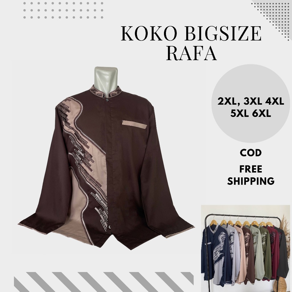 Jual Baju Koko BIG SIZE Terbaru Lengan Panjang Rafa Cokelat Tua XXL ...