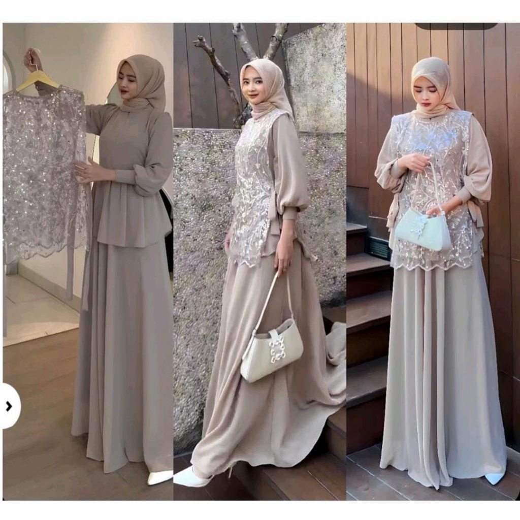 Jual Cintya Set Dress Bahan Cerutty Babydoll mix Brukat Dress Kondangan Gamis Terbaru 2023 ...