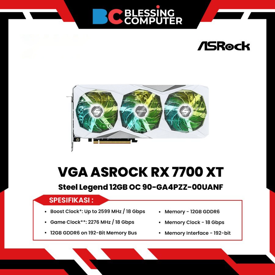 Jual VGA ASROCK RX 7700 XT Steel Legend 12GB OC 90 GA4PZZ 00UANF ...
