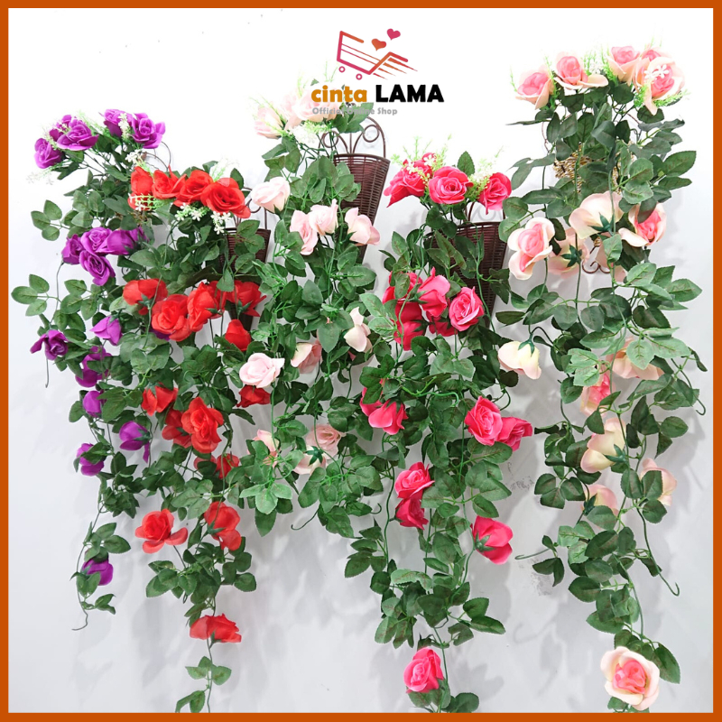 Jual Bunga Hias Rambat Plastik Artificial Tanaman Mawar Juntai Ornamen ...