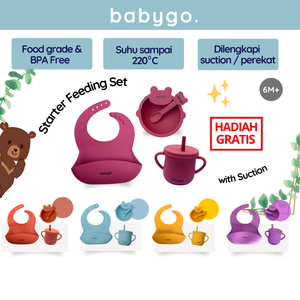 Jual BabyGO SET Mangkok Celemek Silikon Bayi / Silicone Bowl Baby Bib Cup / Gelas Bayi / Slaber ...