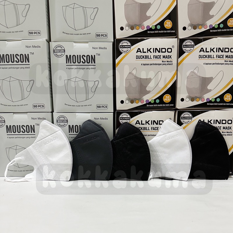 Jual MOUSON / ALKINDO Masker Duckbill Dewasa 4 Ply Filtration Earloop Filter Mask Original Box ...