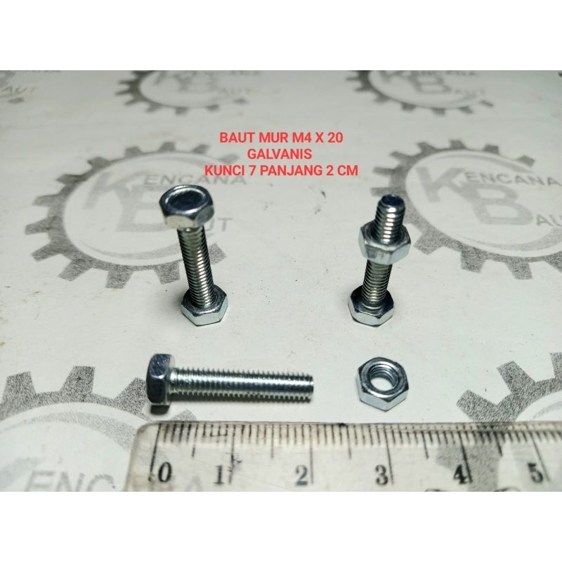 Jual BAUT MUR M4 X 20 GALVANIS / BAUT MUR ISO M4 X 20 PUTIH KUNCI 7 PANJANG 2 CM | Shopee Indonesia
