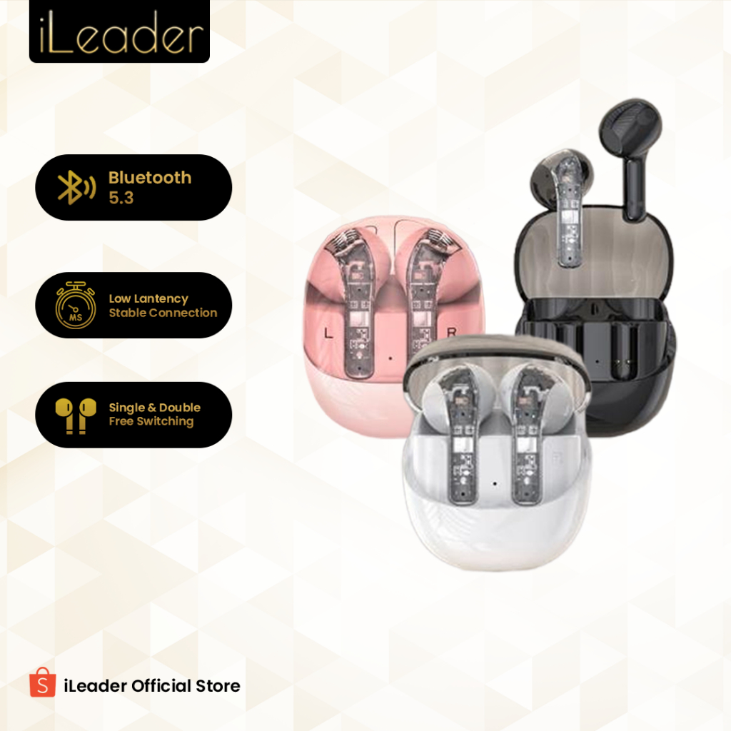 Jual iLeader TWS Transparent Earphones Wireless Bluetooth5.3 Long ...