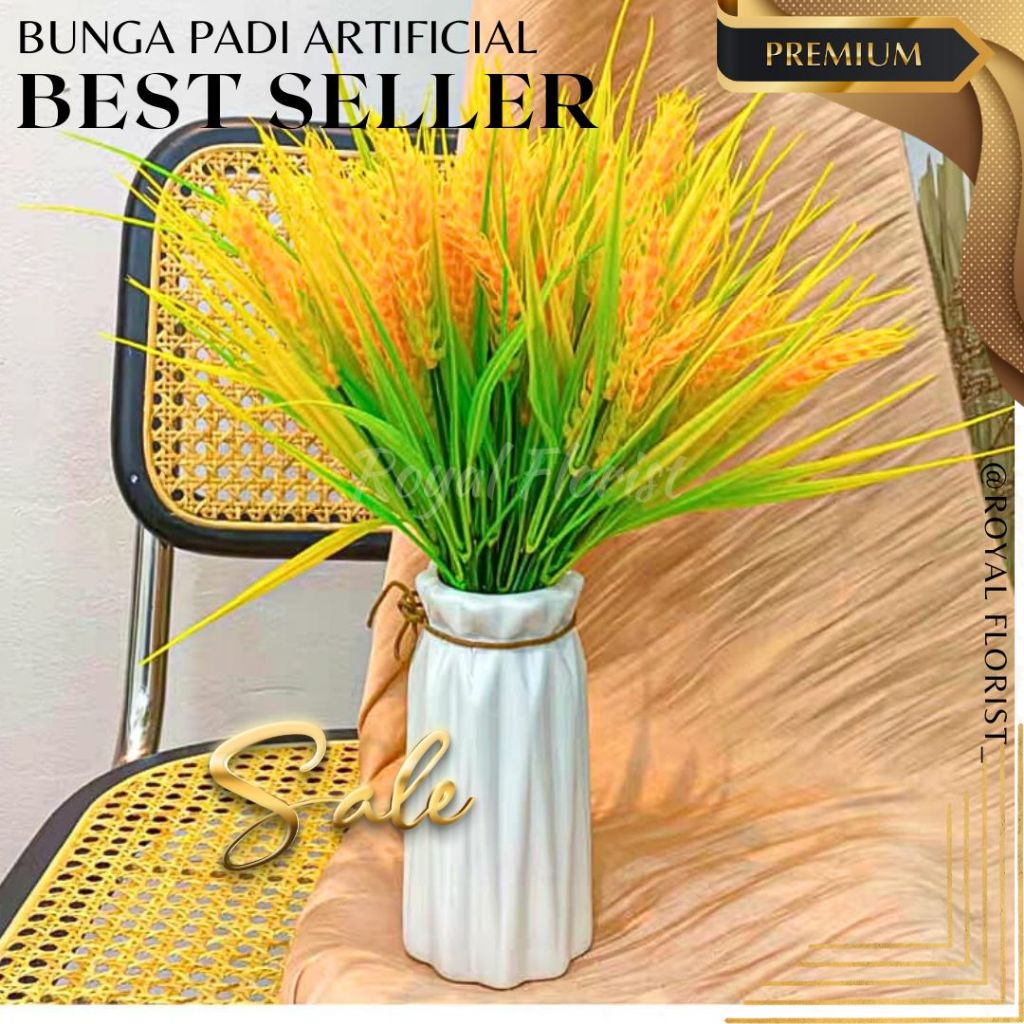 Jual Bunga Padi Kuning Jumbo X5/Bunga Gandum Plastik Artificial/Bunga ...
